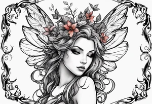 Fairy crouching with a tree coming out of wings tattoo idea | TattoosAI