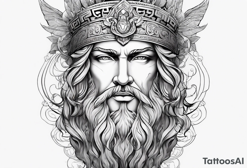 Greek god zeus, full sleeve, attractive female face with wolf headress ...