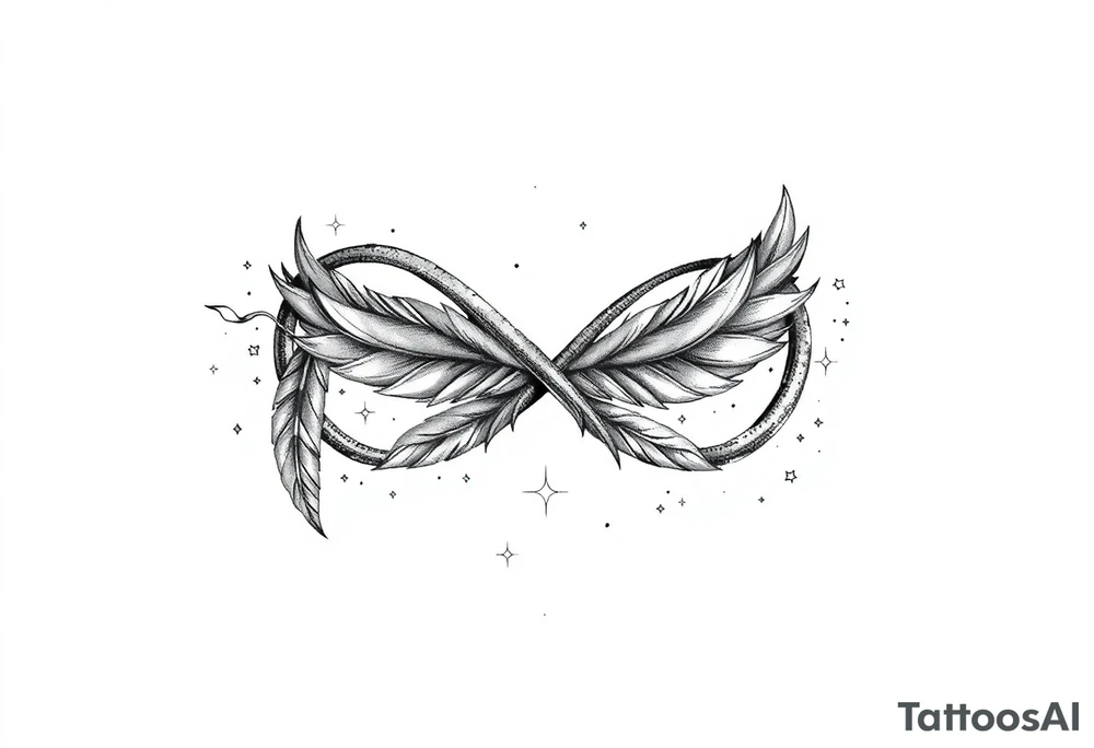 Infinity symbol woven with floating feathers and stardust tattoo idea ...