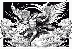 Archangel Michael beating Lucifer in a fight with the background being ...