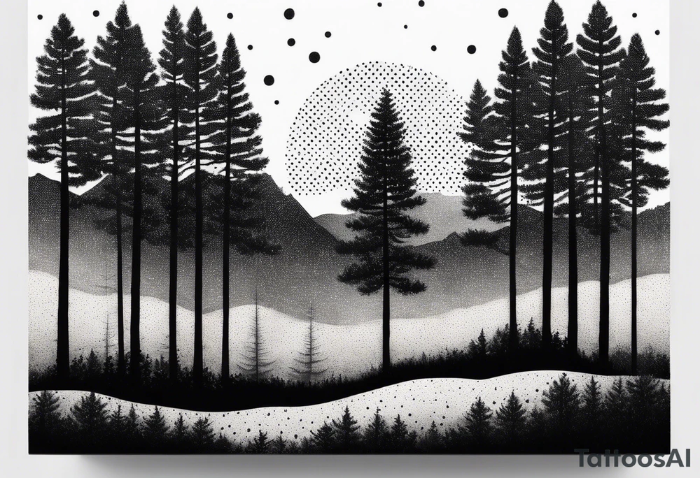 Pine tree line fade landscape night tattoo idea | TattoosAI