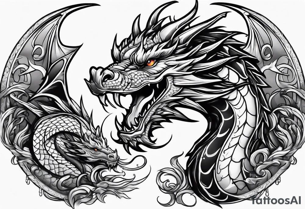 Old school dragon going up tattoo idea | TattoosAI