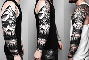 A geometric half sleeve with a mountain peak tattoo idea | TattoosAI