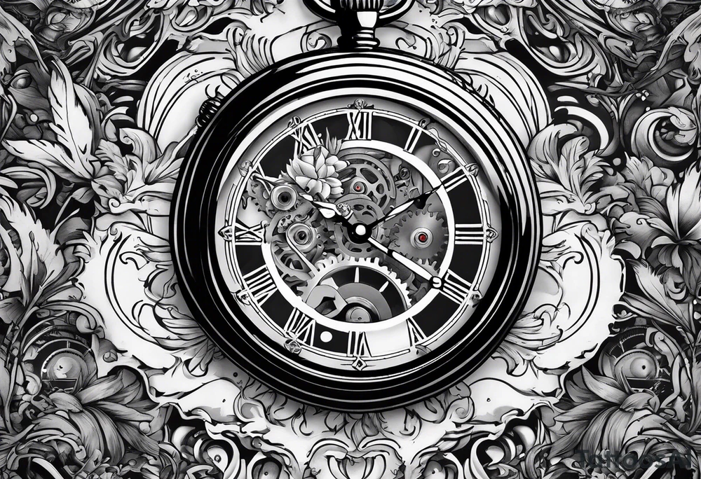 Old school pocket watch exploded showing inner mechanism tattoo idea ...