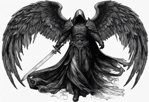 Realistic full body of black angel of death, no face, face is not ...