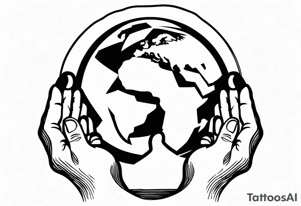 Strong hands holding world tattoo idea | TattoosAI