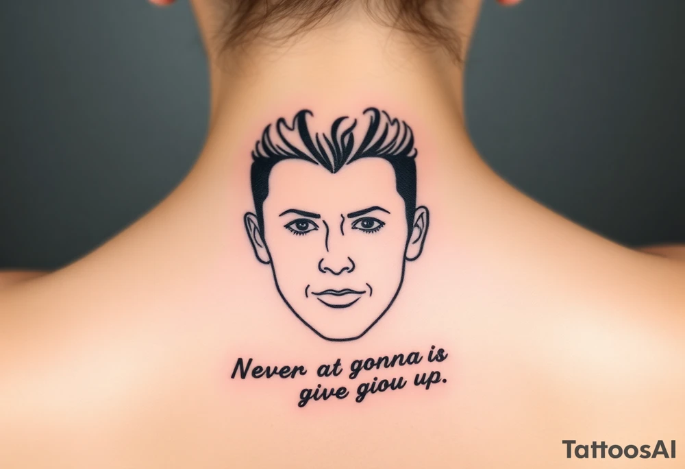 Rick Astley's Face outline with text Never Gonna Give You Up tattoo ...