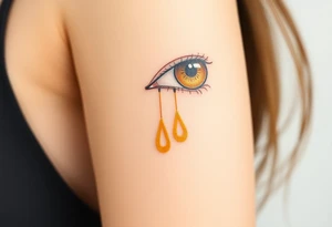 Two teardrops dripping from the eye, in shades of golden yellow and ...