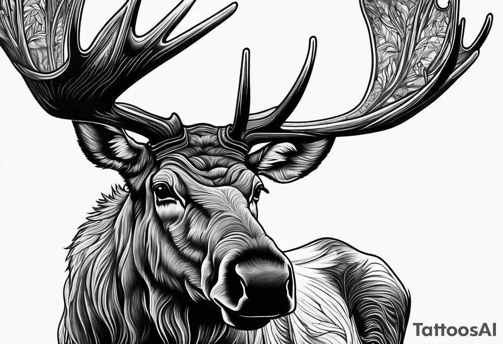 A psychedelic moose in the forest tattoo idea | TattoosAI