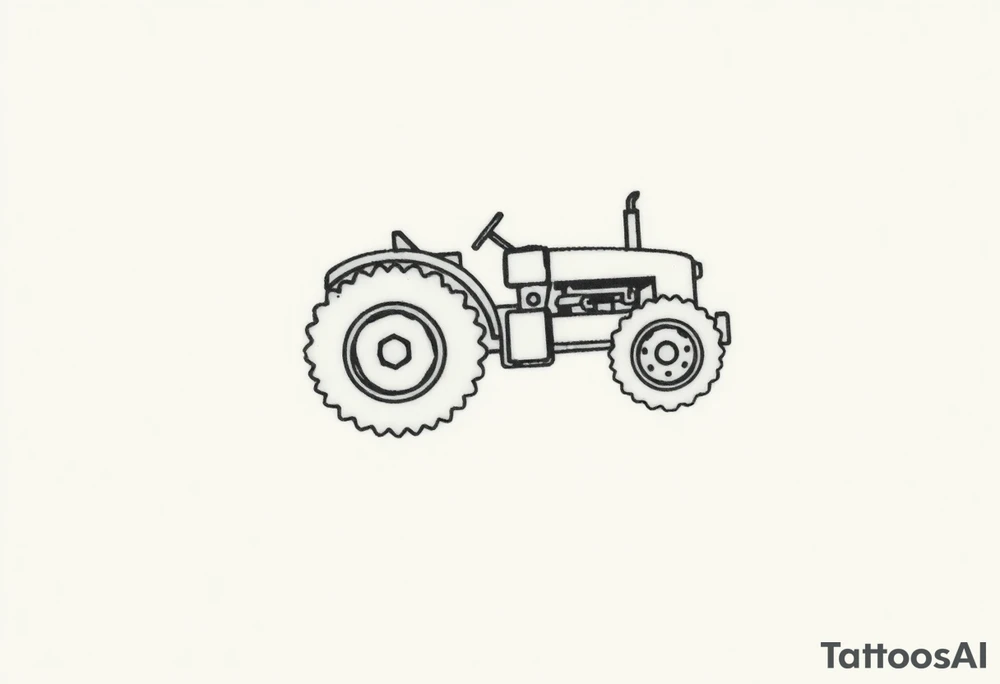 A simple black line Art tractor outline, forming a continuous, elegant ...