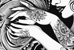 Swirls of black ink covering fingers and forearm tattoo idea | TattoosAI