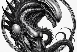 Full body Xenomorph queen with ovomorph eggs tattoo idea | TattoosAI