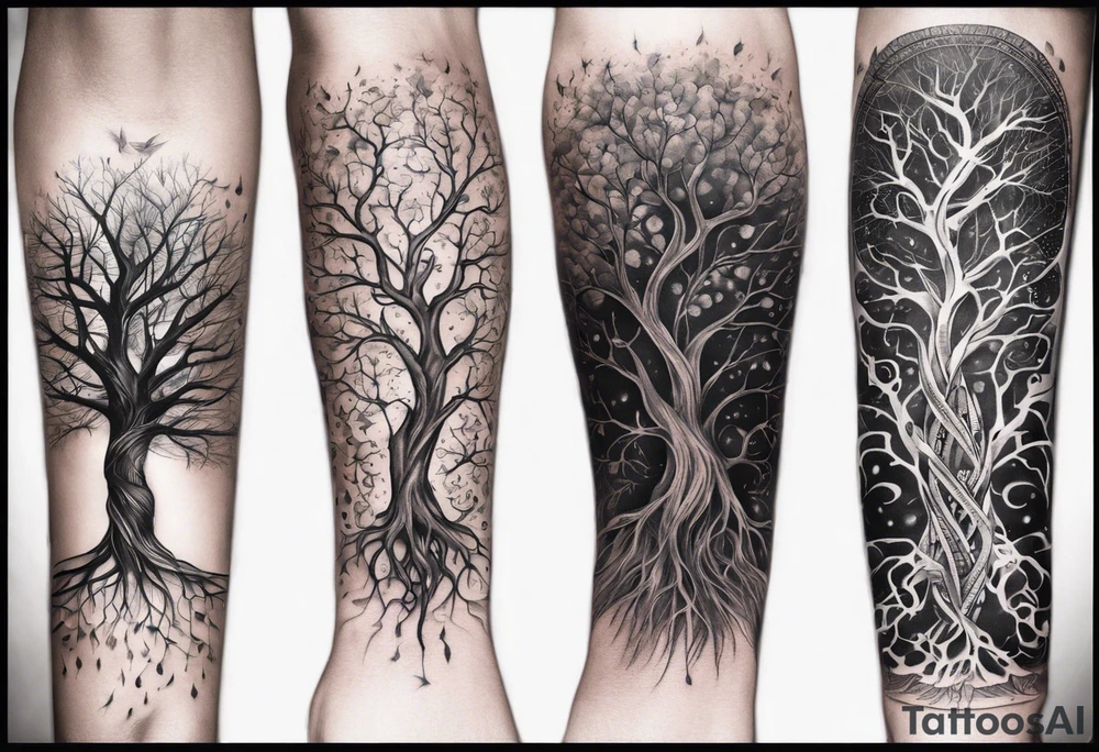 Full arm sleeve tattoo... DNA science guitar piano, music. tree of life ...