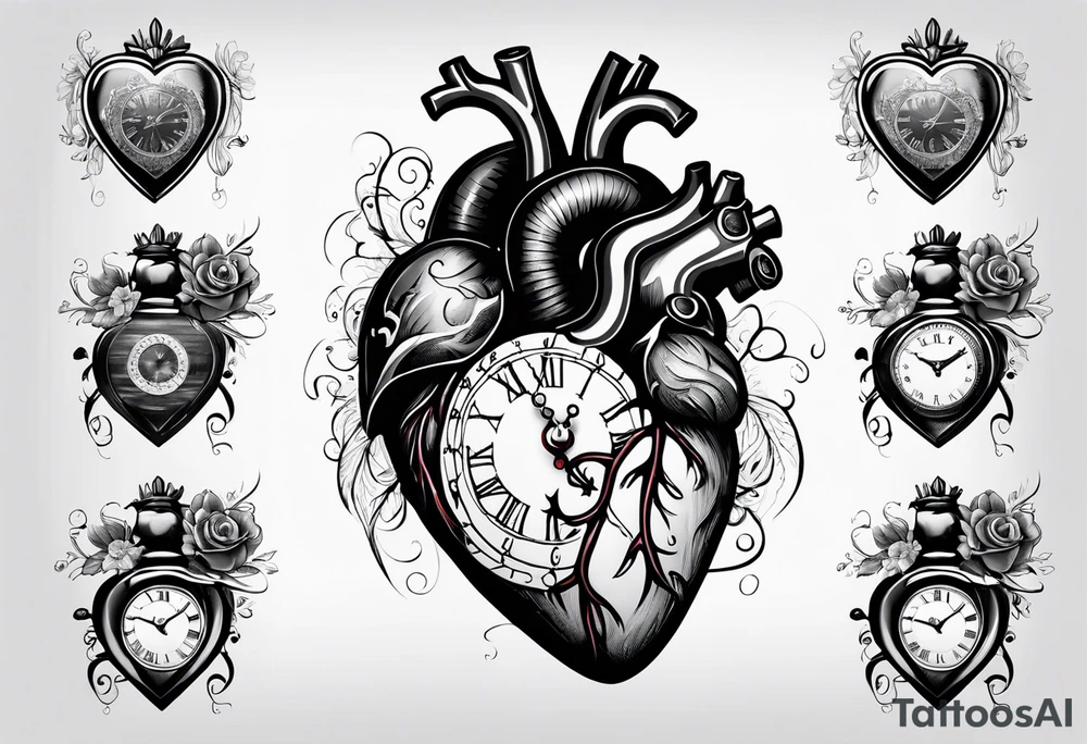 Anatomical heart with clock tattoo idea | TattoosAI