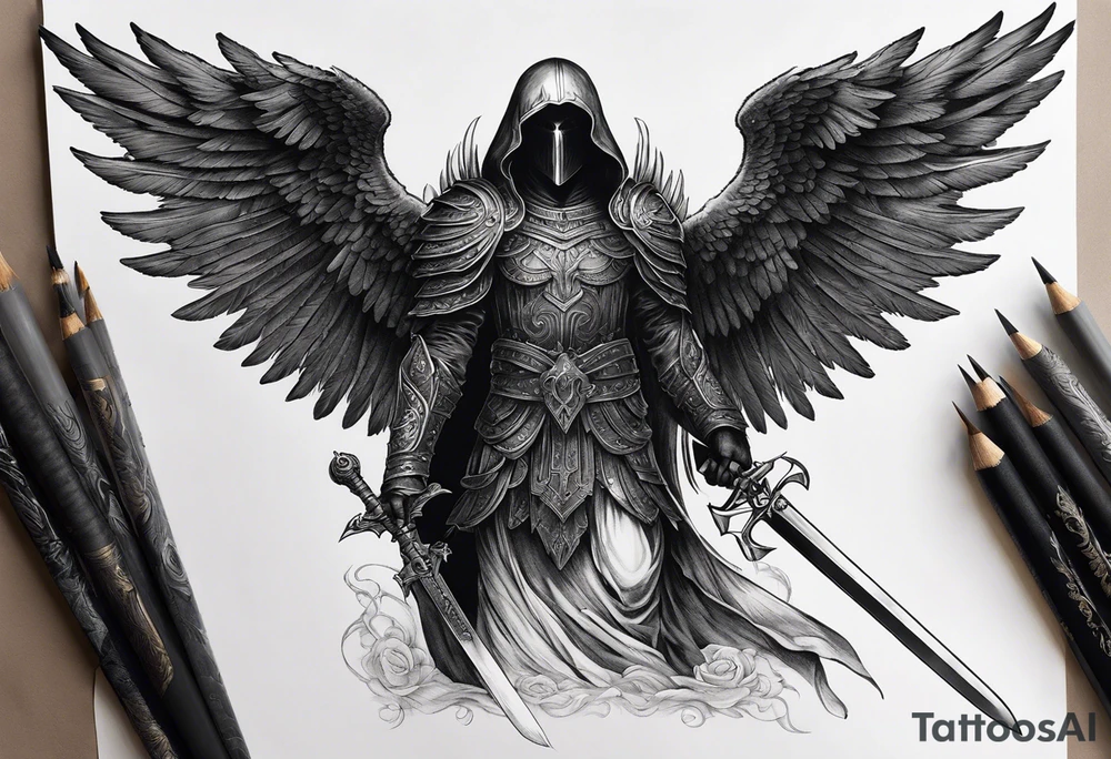 Realistic full body of black angel of death, no face, face is not ...