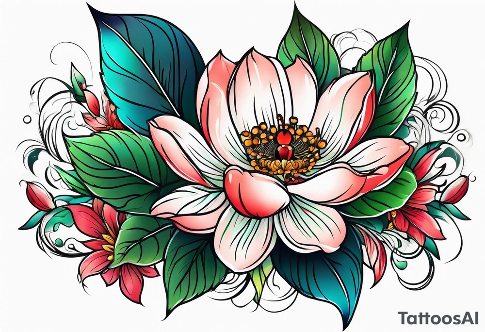 Neo traditional flower tatto tattoo idea | TattoosAI