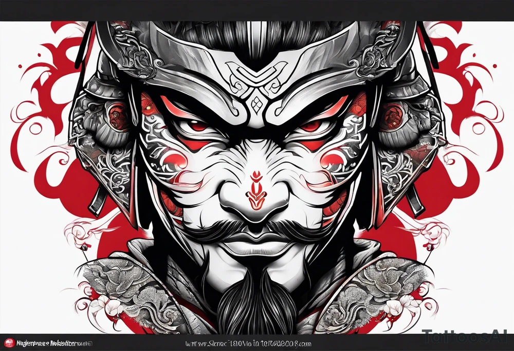 Samurai face in left chest scary tattoo idea | TattoosAI