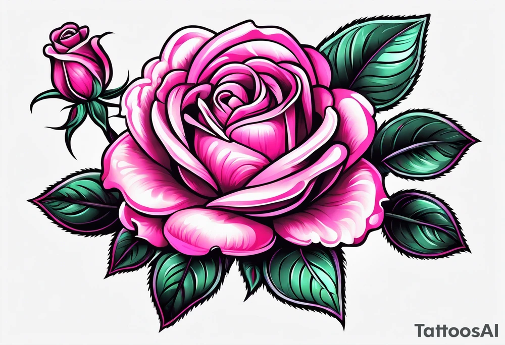 Pink, neon pink, full color, traditional style roses, tattoo idea ...