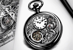 Old school pocket watch exploded showing inner mechanism tattoo idea ...