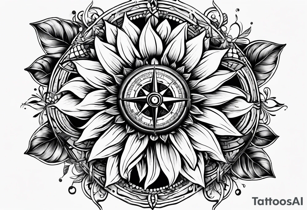 Sunflower and a compass, with the words "To Thine Own Self Be True ...