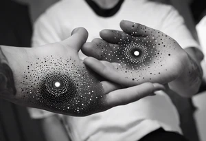 Adam's hands that create a galaxy in Dotwork style tattoo idea | TattoosAI