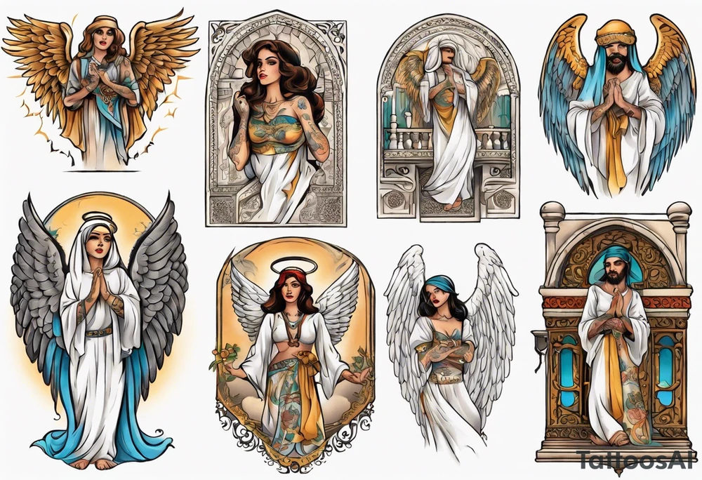Middle Eastern Angel on a balcony tattoo idea | TattoosAI