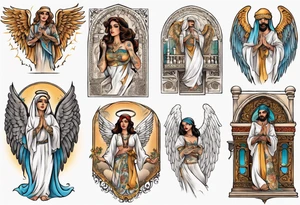 Middle Eastern Angel on a balcony tattoo idea | TattoosAI