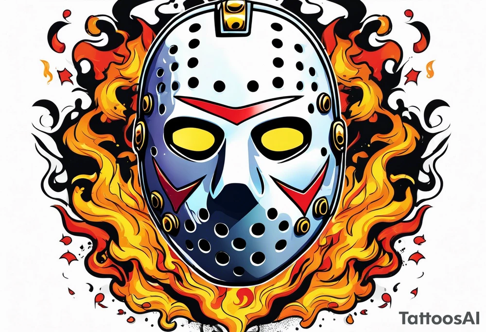 Friday the 13th Jason mask tattoo with smoke tattoo idea | TattoosAI