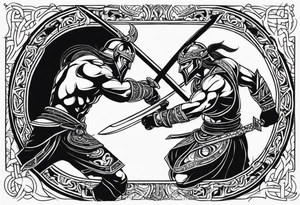2 warriors fighting tattoo idea | TattoosAI