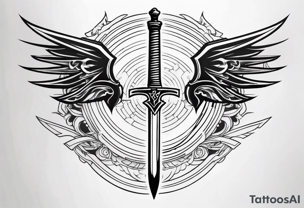 Sword with cyber sigil wings tattoo idea | TattoosAI