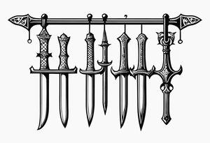 Medieval weapons rack with 4 different kind of piercing weapons hanging ...