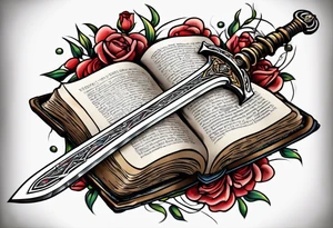 Sword coming out of an open bible tattoo idea | TattoosAI