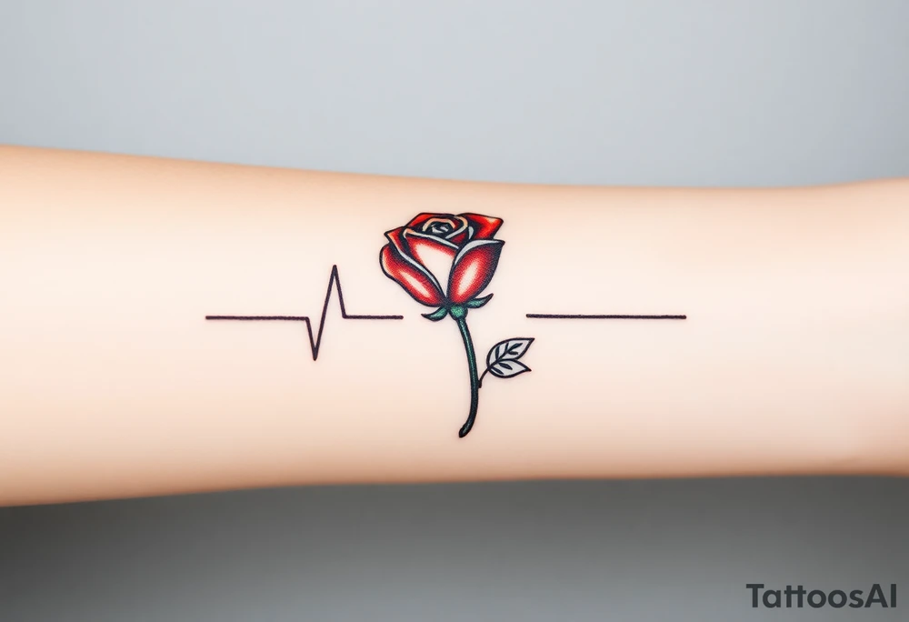 A continuous heartbeat line shaped like a rose, with the petals shaded ...