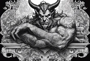 Satan full body laying down tattoo idea | TattoosAI