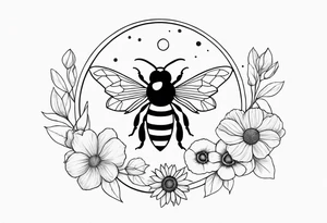 Bee, moon phases, flowers, fine line tattoo idea | TattoosAI