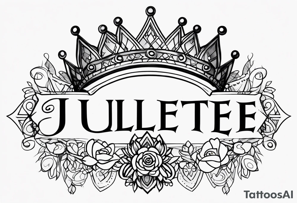 Name juliette with crown and hearts tattoo idea | TattoosAI