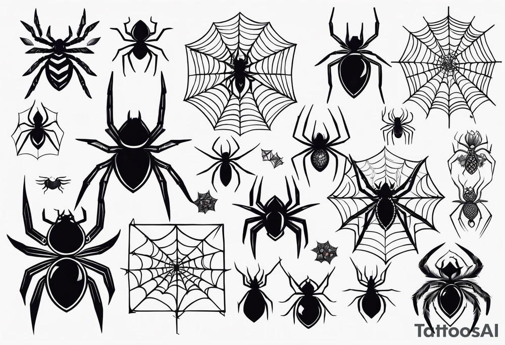 Variety of spiders flash sheet tattoo idea | TattoosAI