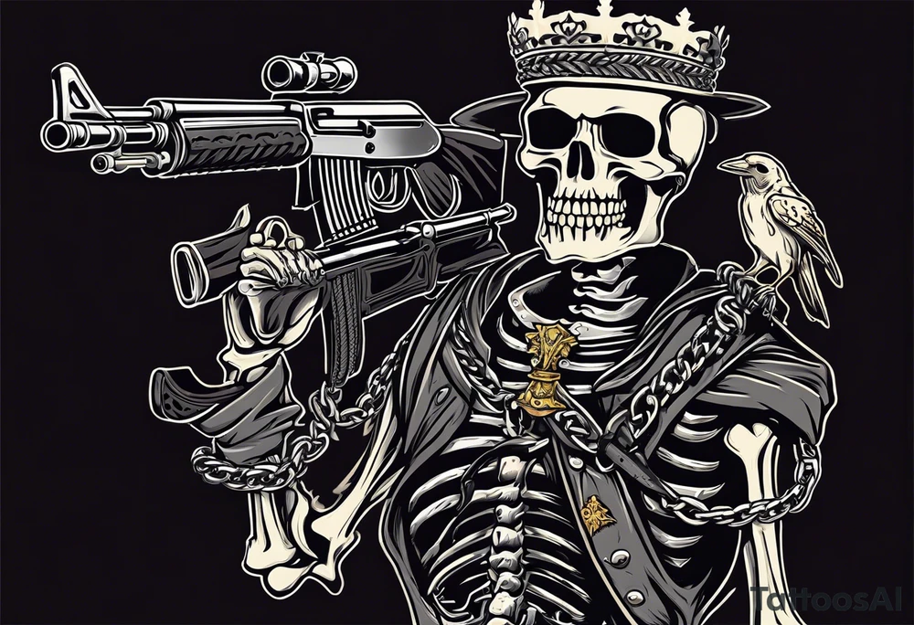 Image of a skeleton standing frontally with a crown on his head ...