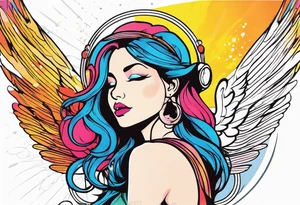 Comic book style art, girl angel side profile, with wings, with ...