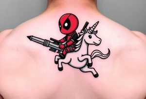 Deadpool riding cartoon unicorn holding rocket propelled grenade ...