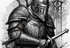 Side profile of a dying knight on his knees with five arrows sticking ...