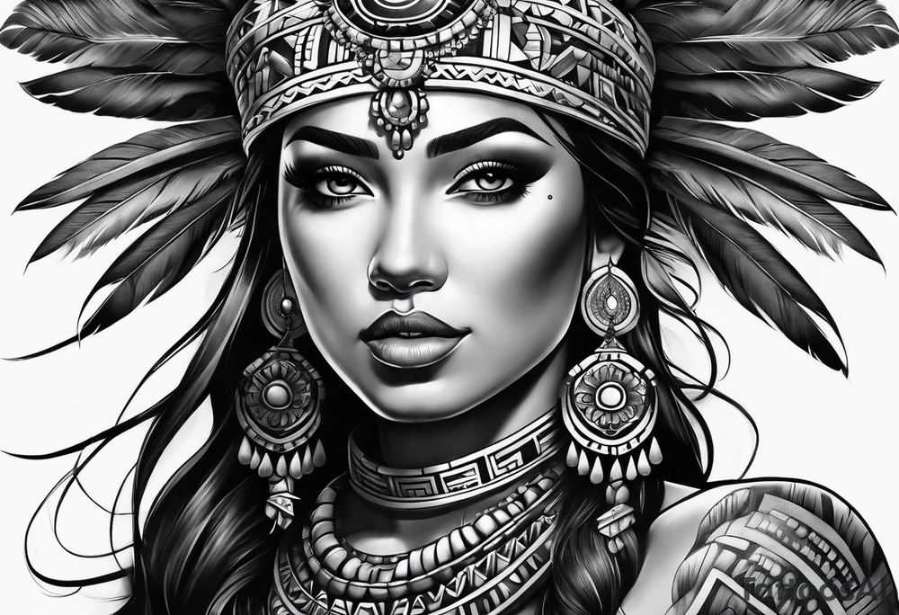 Realism Aztec princess portrait tattoo idea | TattoosAI