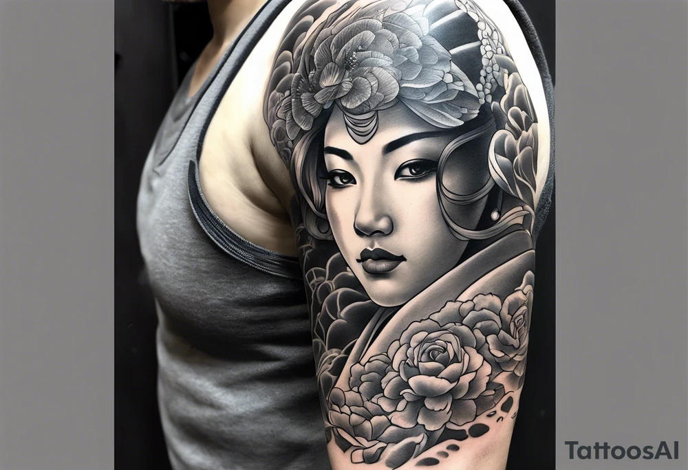 High contrast black and grey Japanese full arm tattoo tattoo idea ...