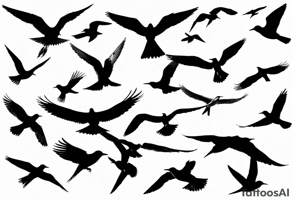 20 Silhouettes of an Arctic Tern flying. White space between each ...