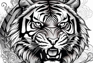 Tiger smiling leaping tattoo idea | TattoosAI
