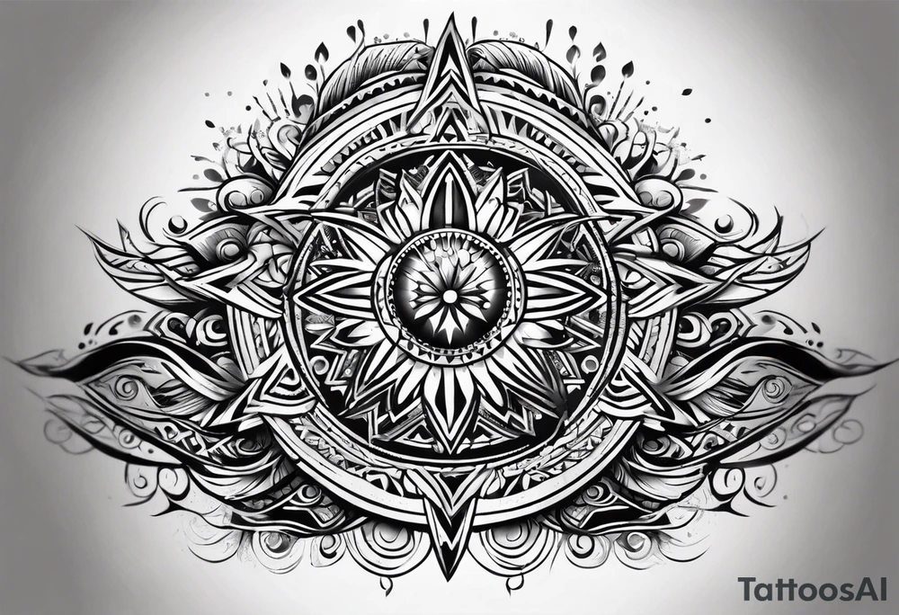 Tribal sleeve with rays of light background tattoo idea | TattoosAI