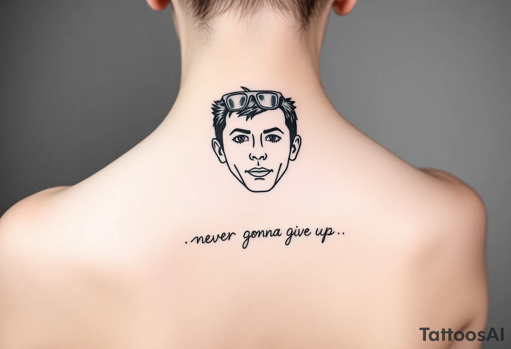 Young Rick Astley Face and Never Gonna Give You Up text tattoo idea ...