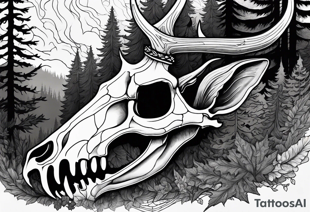 Scary side view of a DECAYING deer skull JUST BONE surrounded by a ...