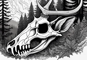 Scary side view of a DECAYING deer skull JUST BONE surrounded by a ...