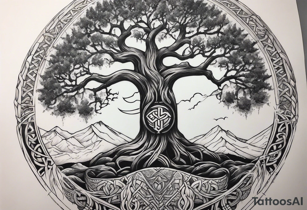 Viking back piece tree of life tattoo idea | TattoosAI